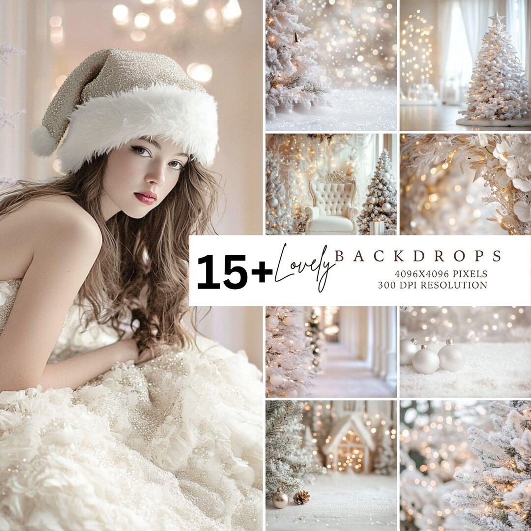 White Christmas Backdrop, Bokeh Glitter Bling, Holiday Tree ...