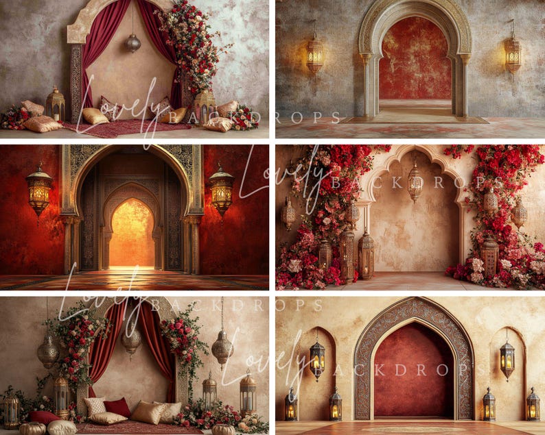 Red Curtains Backdrop, Lanterns, Egyptian, Middle Eastern, Photography ...