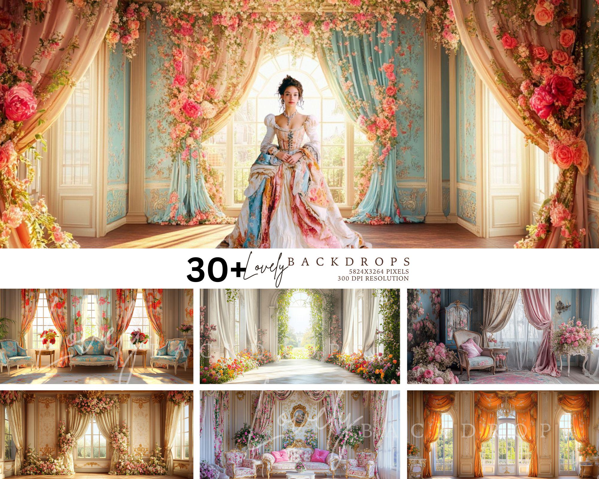 Victorian Backdrop, French, 1800s, Medieval, Floral, Colorful ...