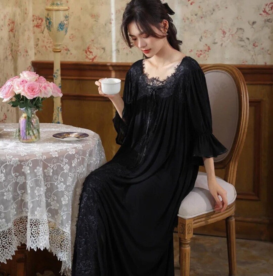 Victorian Black Nightgown Vintage Fairy Mesh Night Dress Women Vintage ...