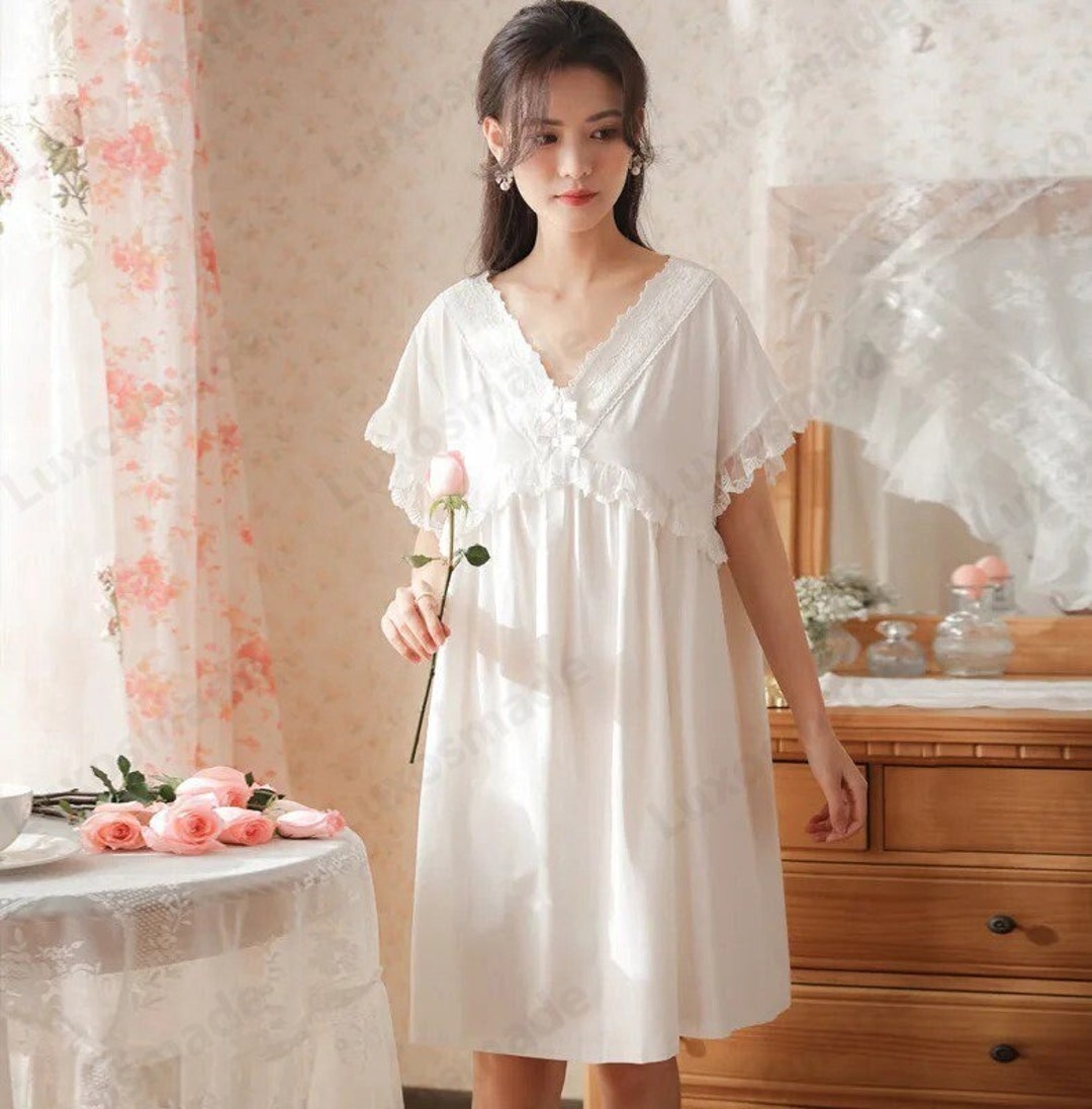 Cotton Victorian Nightgown Summer Vintage Night Dress Women Nightwear ...