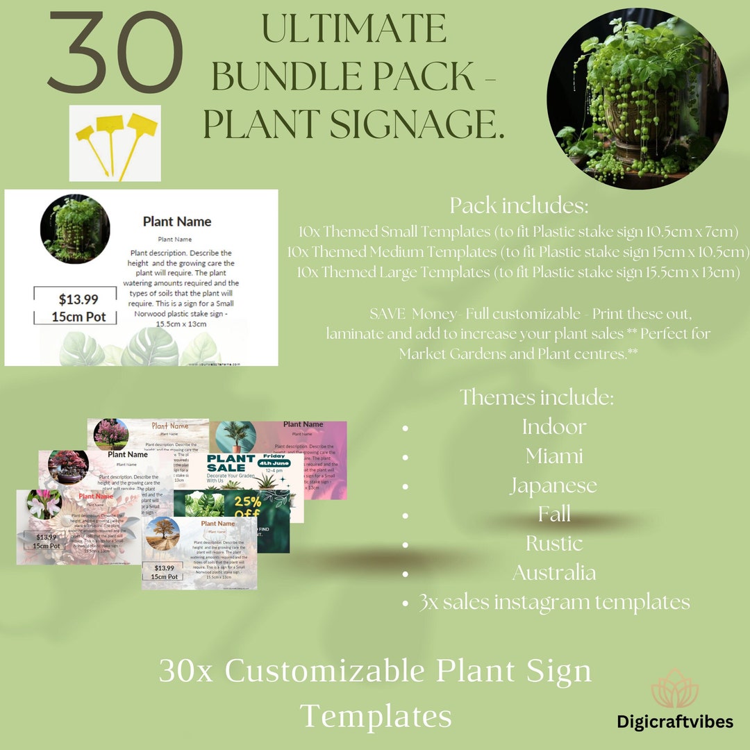 30 Plant Signs Ultimate Bundle Templates for Garden Plant Market Signs ...
