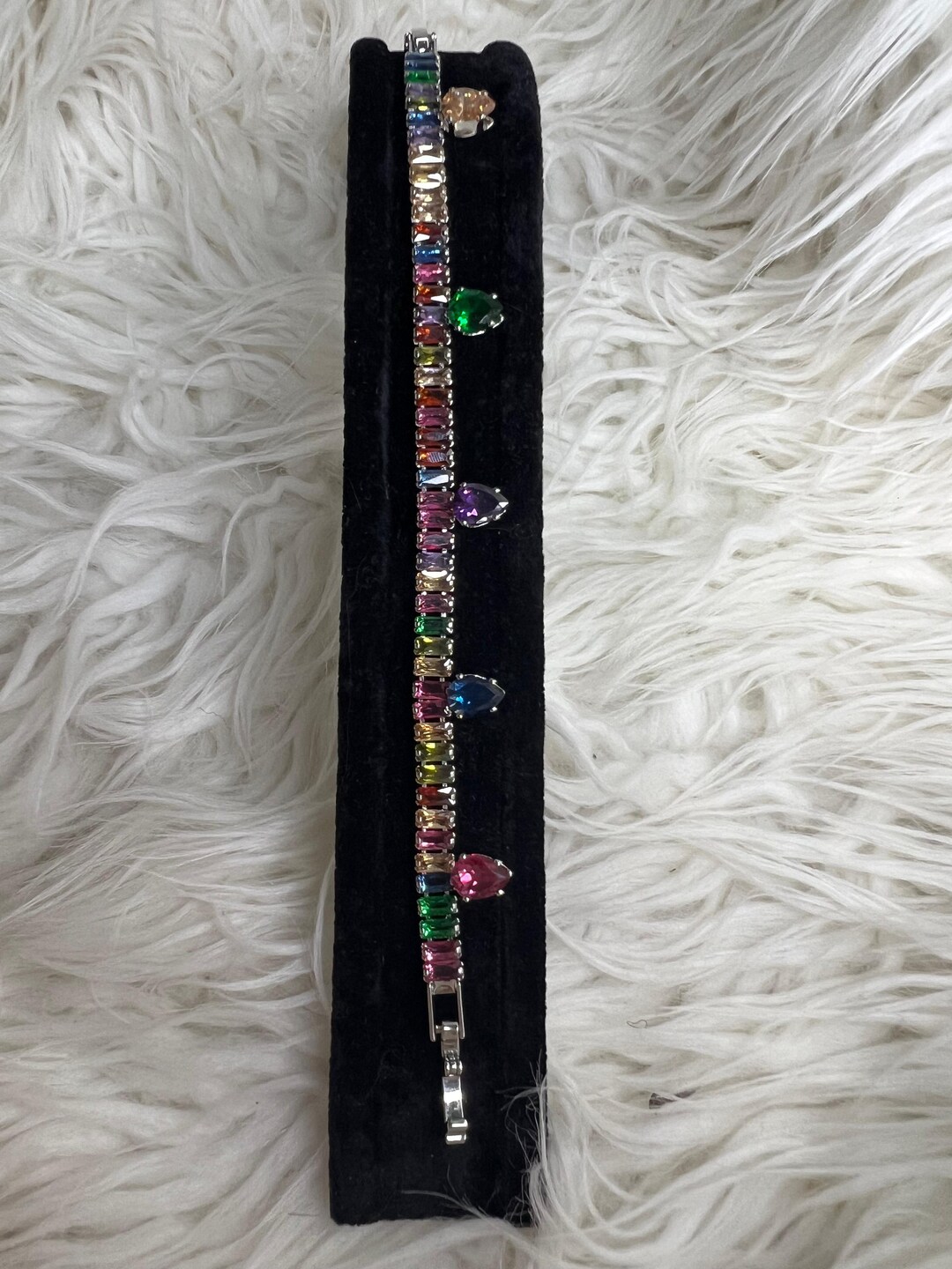 Pera Shining: Multi Rainbow CZ Rectangle Chain Link Choker Bracelet ...