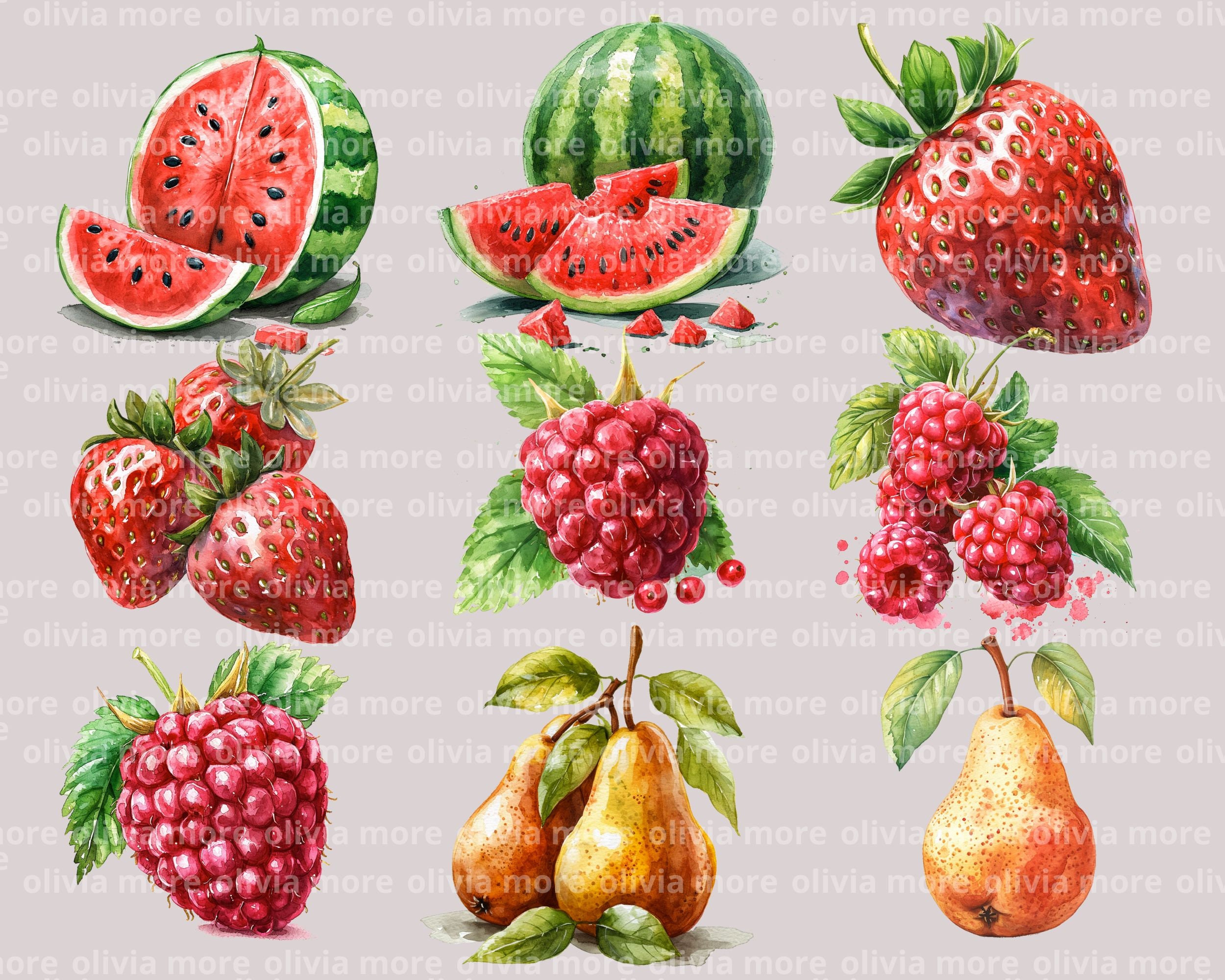 Watercolor Fruits PNG Clipart Bundle, Apple, Lemon, Orange Fruits ...