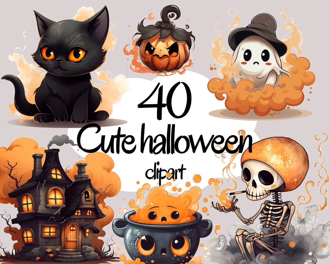 40 Cute Halloween Cute Ghost, Witch Clipart, Bat PNG Transparent ...