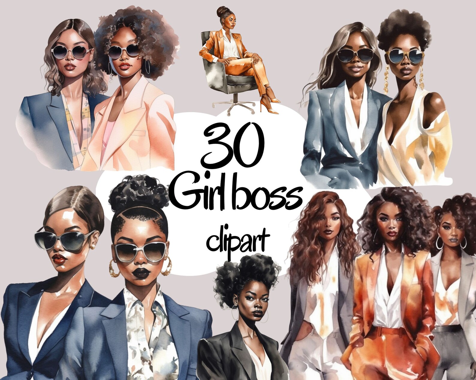 Watercolor Girl Boss Clipart Black Woman Clipart, Black Lady Boss ...