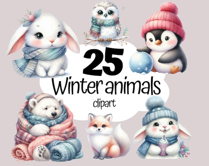 Winter Animals Clipart, Winter Clipart, Cute Animals Clipart, White ...