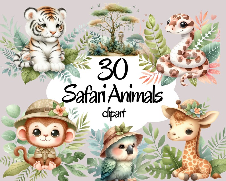 Watercolor Safari Animals Clipart, Watercolor Jungle Safari Png, Baby ...