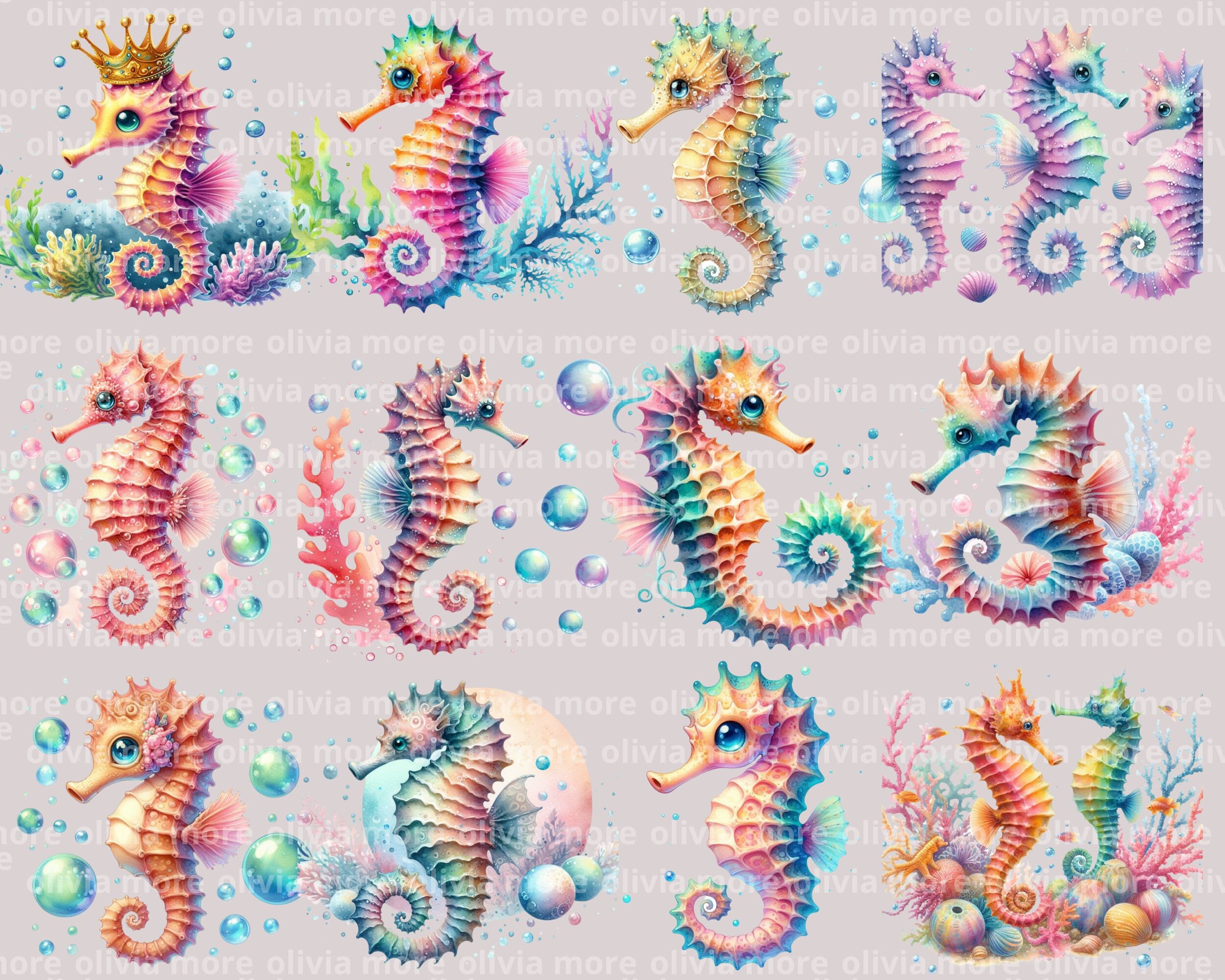 Seahorses Watercolor Clipart Bundle PNG Seahorse Images, Beautiful ...