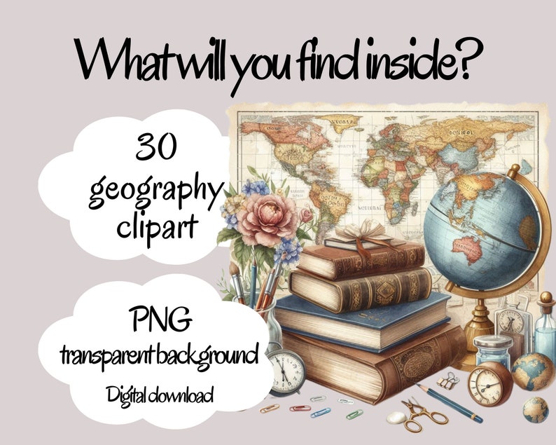 Watercolor School Geography Class Clipart Teacher Clipart Learn English ...