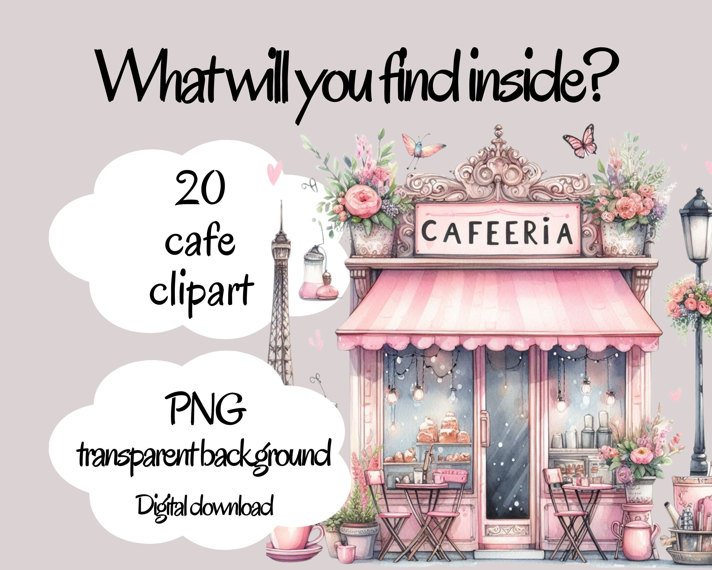 Parisian Cafe Clipart Watercolor Set, Parisian Restaurant, French Cafe ...
