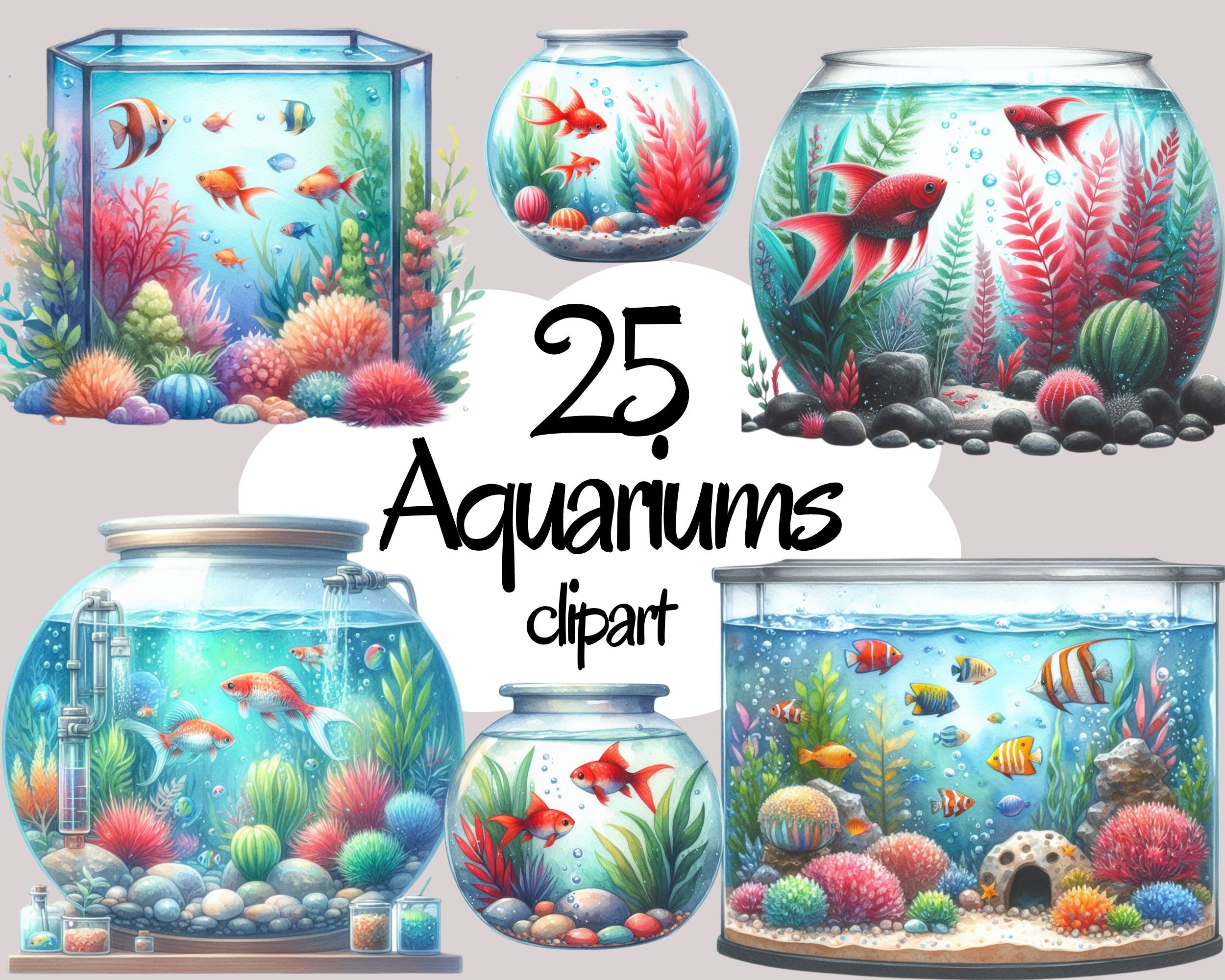 Watercolor Aquariums Clipart Aquarium Tropical Fish Illustrations ...