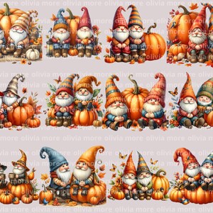 Watercolor Fall Gnome Clipart, PNG Bundle, Fall Gnome Png, Autumn Gnome ...