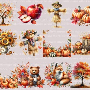 30 Autumn Elements Clipart Watercolor Autumn Clipart, Cute Pumpkin ...