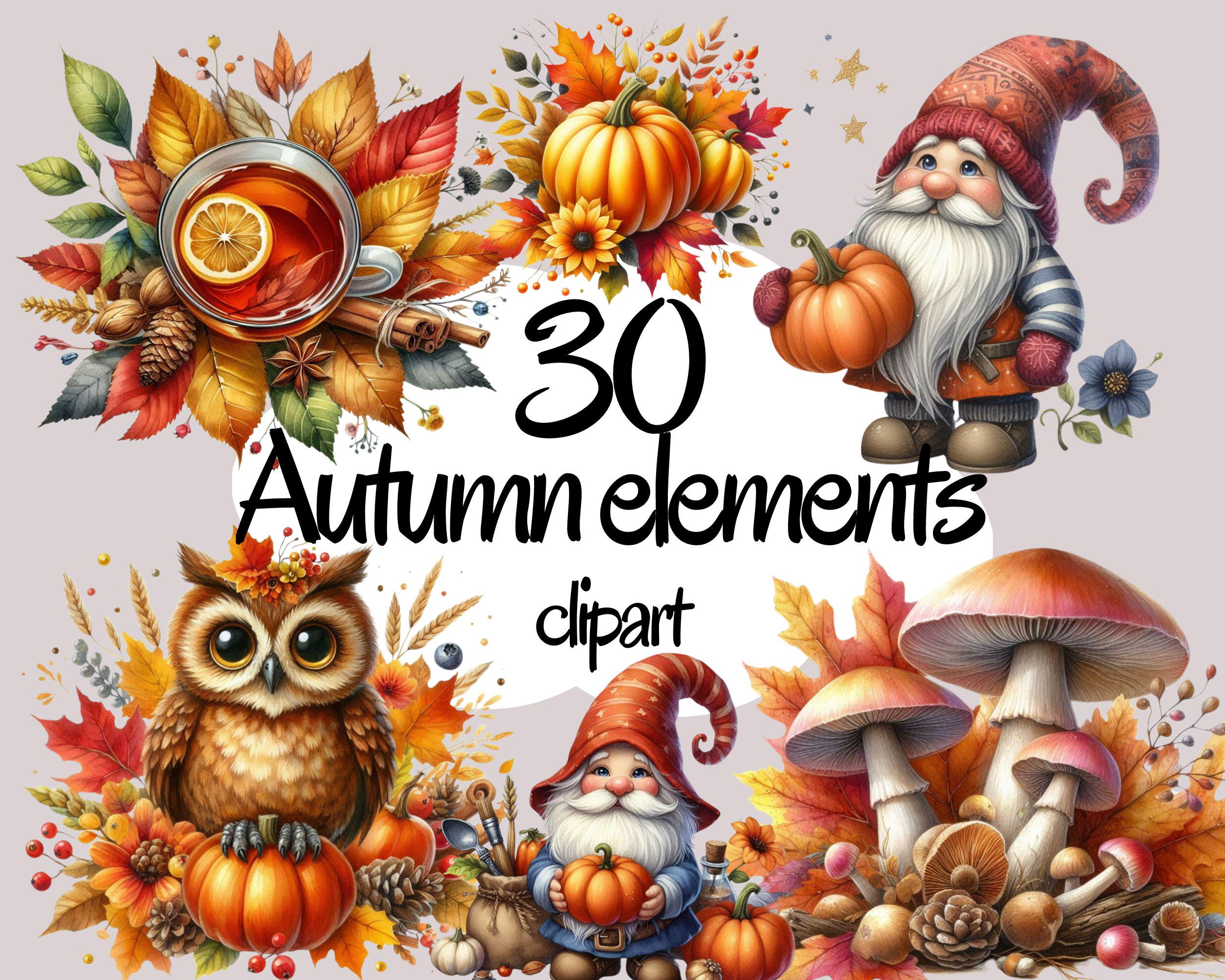 30 Autumn Elements Clipart Fall Autumn Clipart, Cute Pumpkin Clipart ...