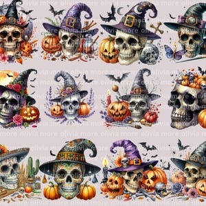 Watercolor Halloween Clipart, Skull Png, Pumpkin Png, Creepy Png ...