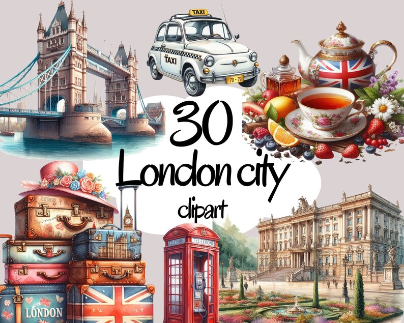 30 London Clipart Scrapbooking PNG, Watercolor London Illustration ...