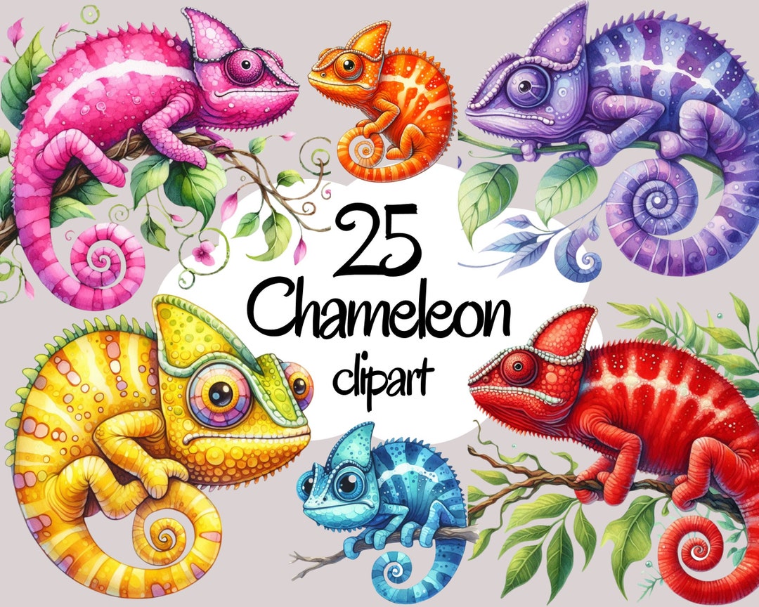 Watercolor Cute Chameleon Clipart PNG, Jungle Png, Flower and Animal ...