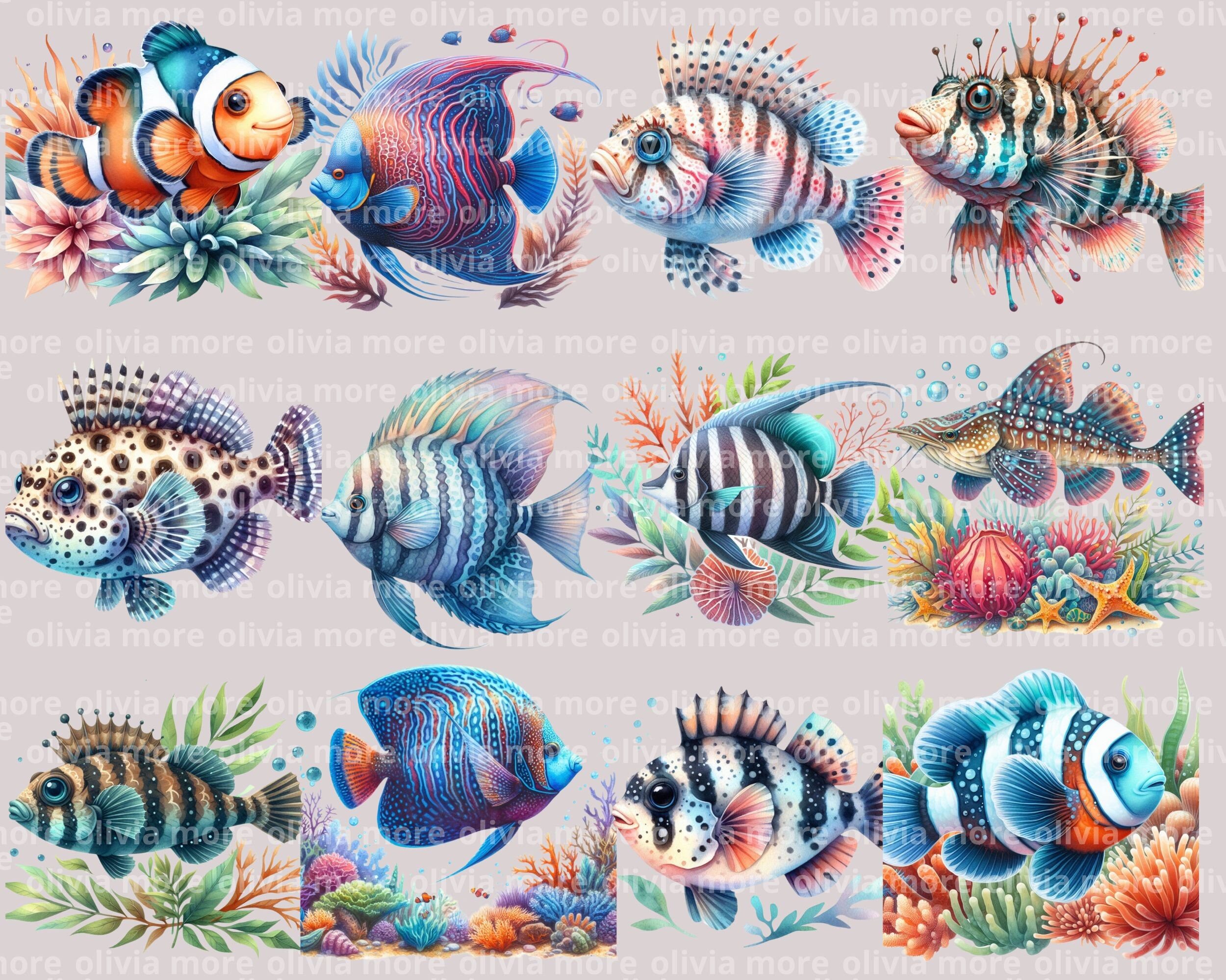 Watercolor Saltwater Clipart Ocean Fish Illustrations Sea Life ...
