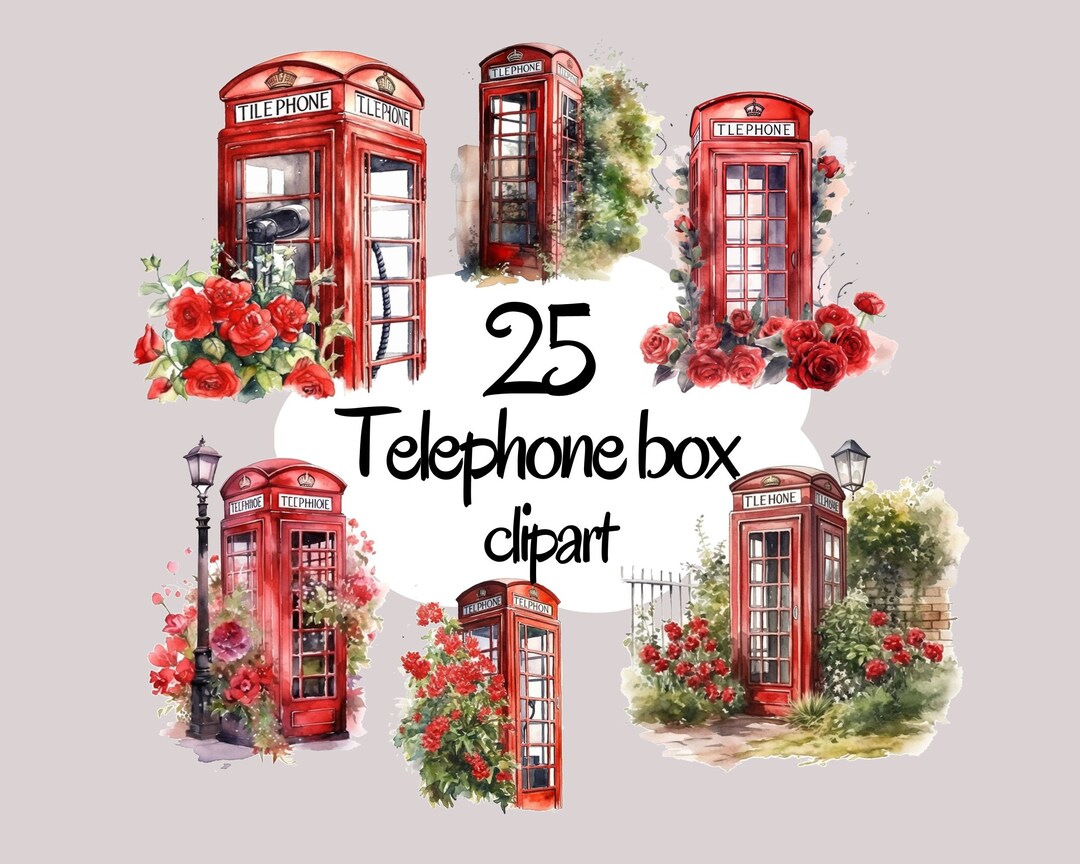 25 Watercolor Red Telephone Box Clipart, Png Floral Red Clipart London ...