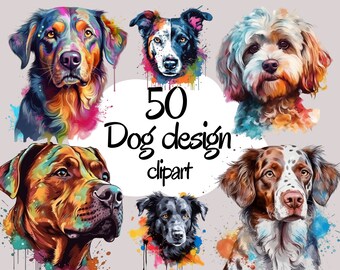 Colorful Dogs PNG Bundle, Dogs Tshirt Design Bundle, Dog Breeds Clipart ...