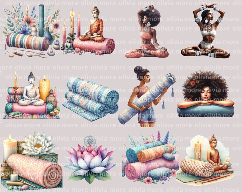 Watercolor Yoga Lover Clipart Bundle, Meditation Clip Art, Self Care ...