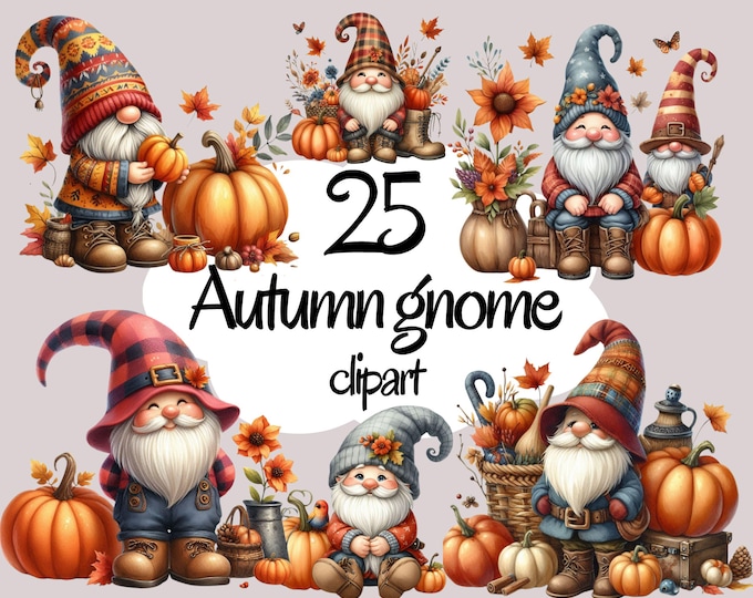 Autumn Gnome Fall Gnome Clipart Bundle Transparent Background Digital ...