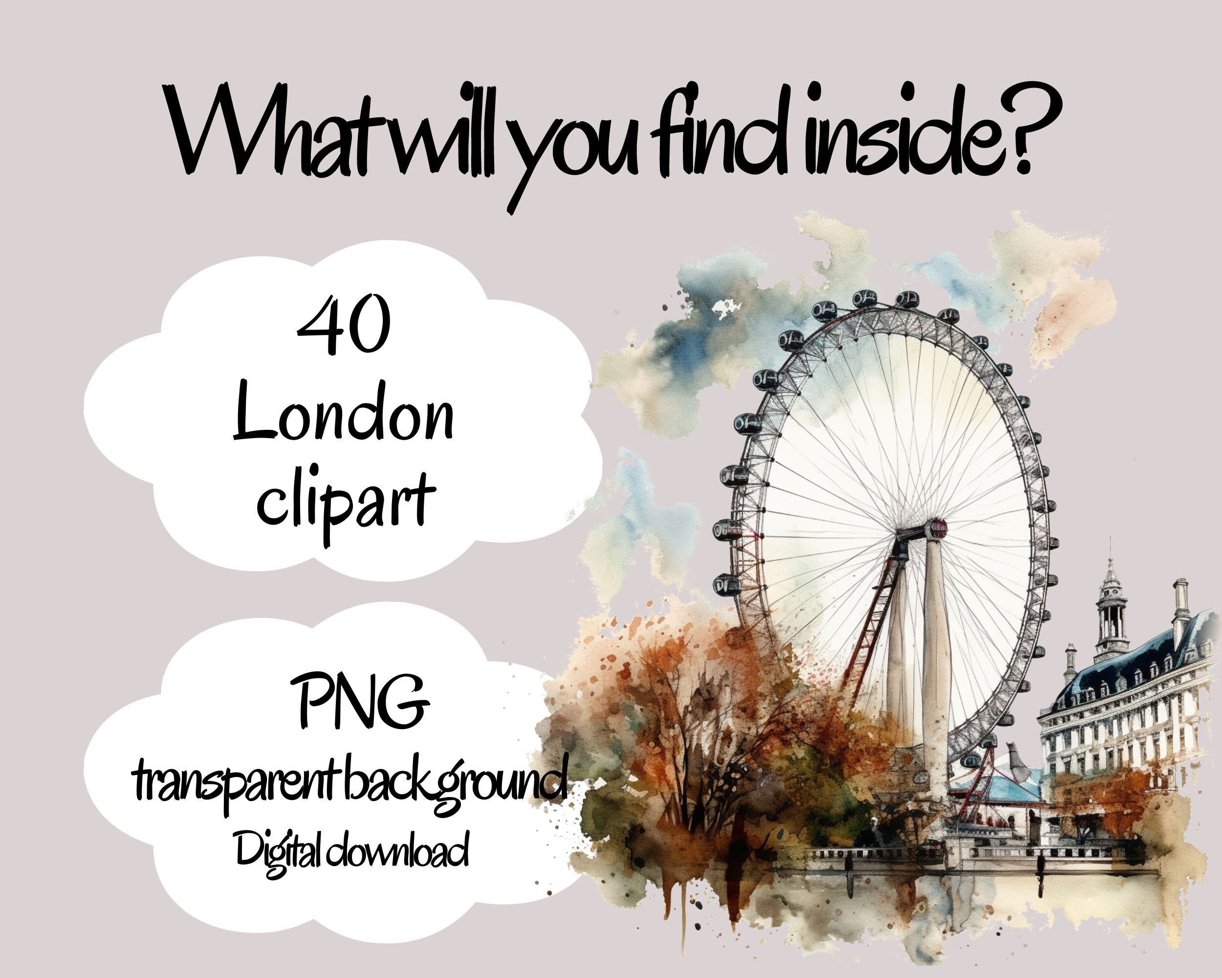 40 London Clipart Scrapbooking PNG, Watercolor London Illustration ...