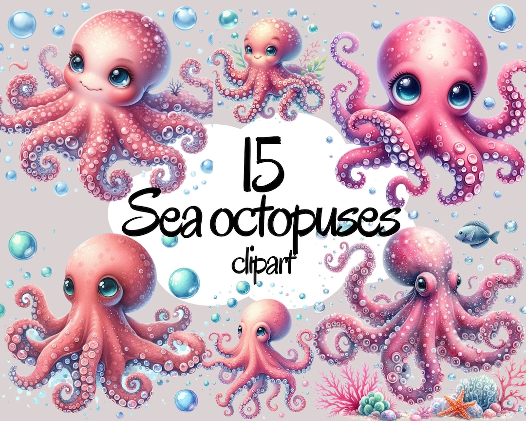 Under the Sea Octopus Collection, Pink Cute Octopus Clipart Png ...