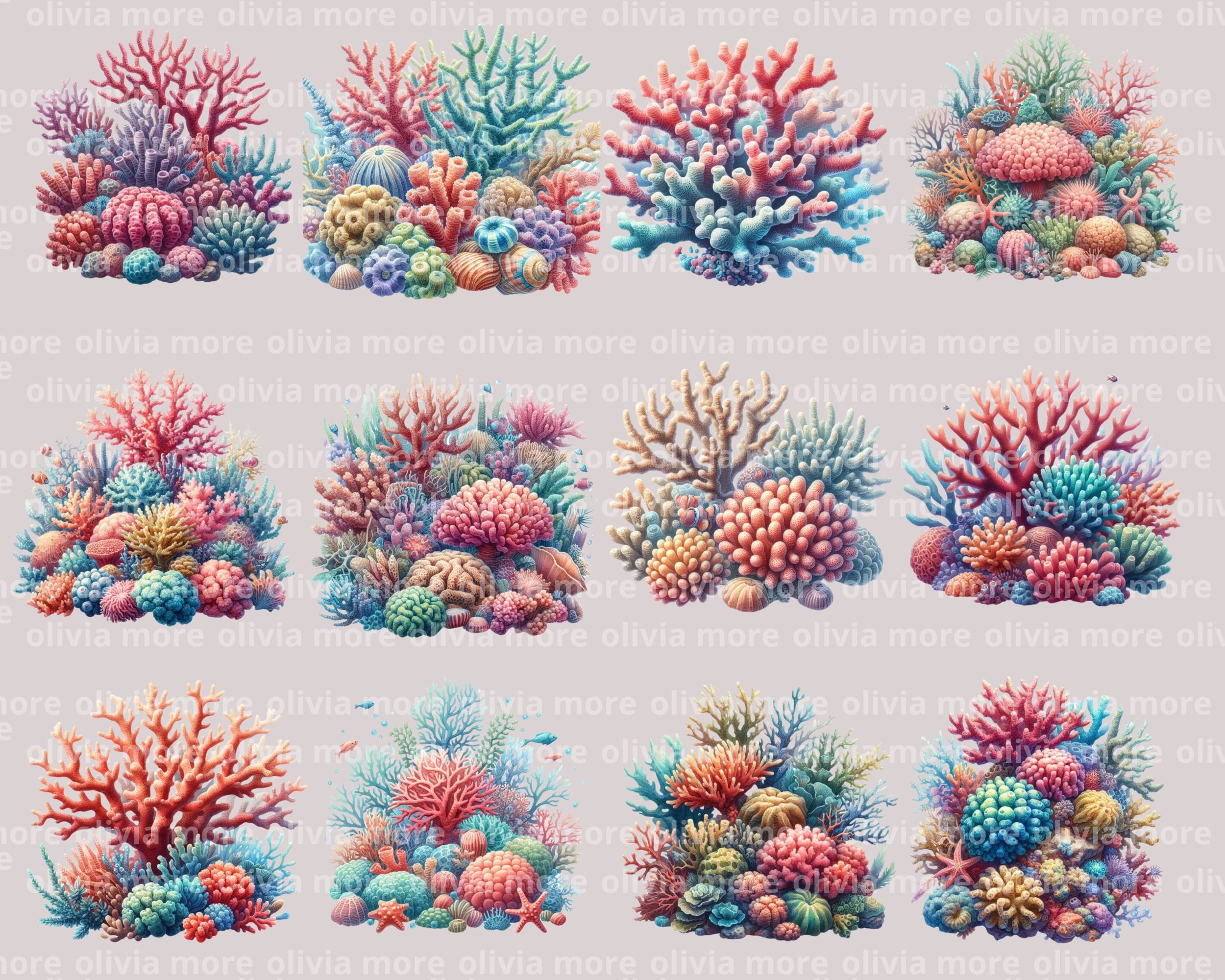 Coral Reef Clipart, Watercolor Coral Reef PNG Bundle, Underwater ...