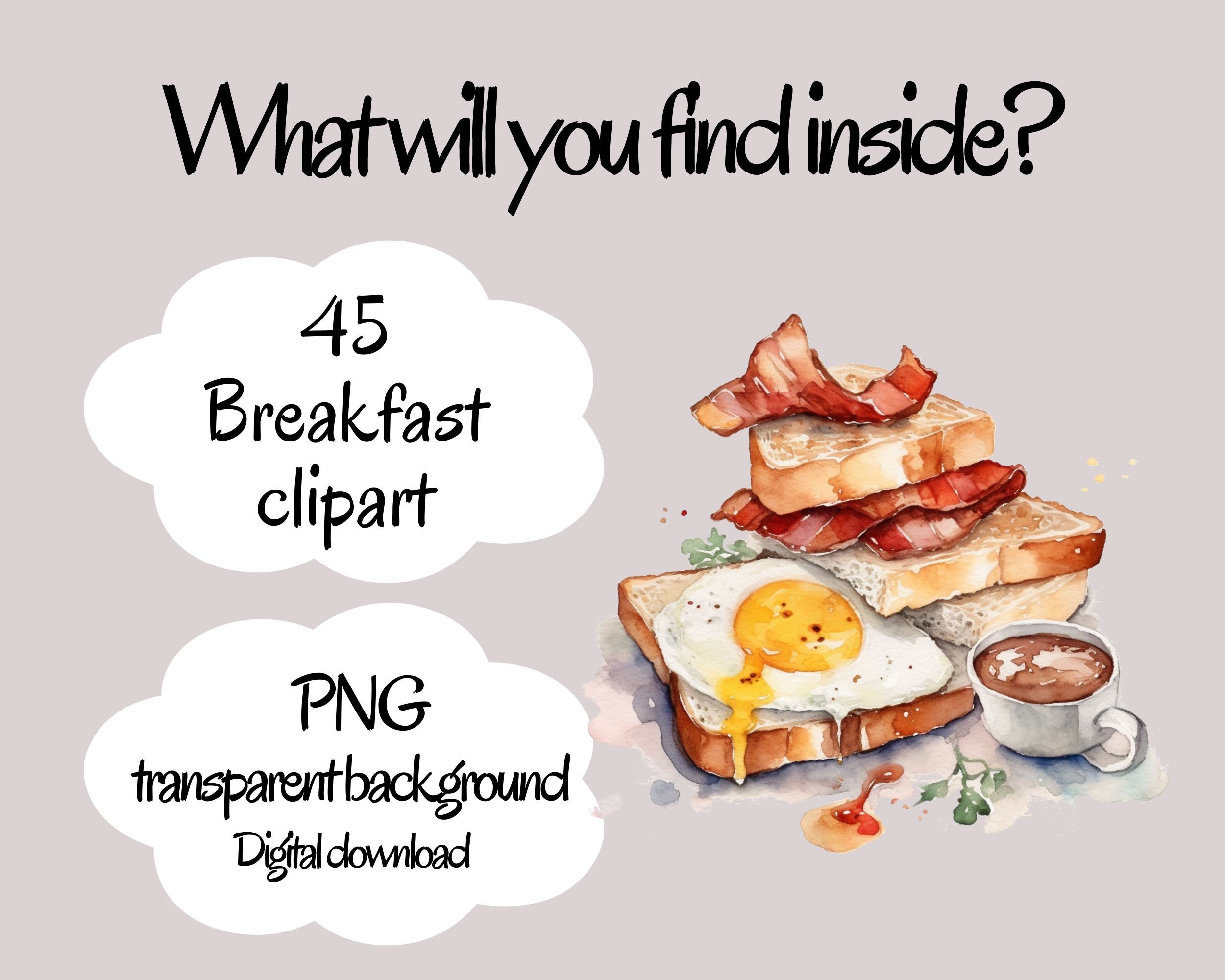 45 Breakfast Watercolor Clipart Food Baking, PNG, Breakfast, Instant ...