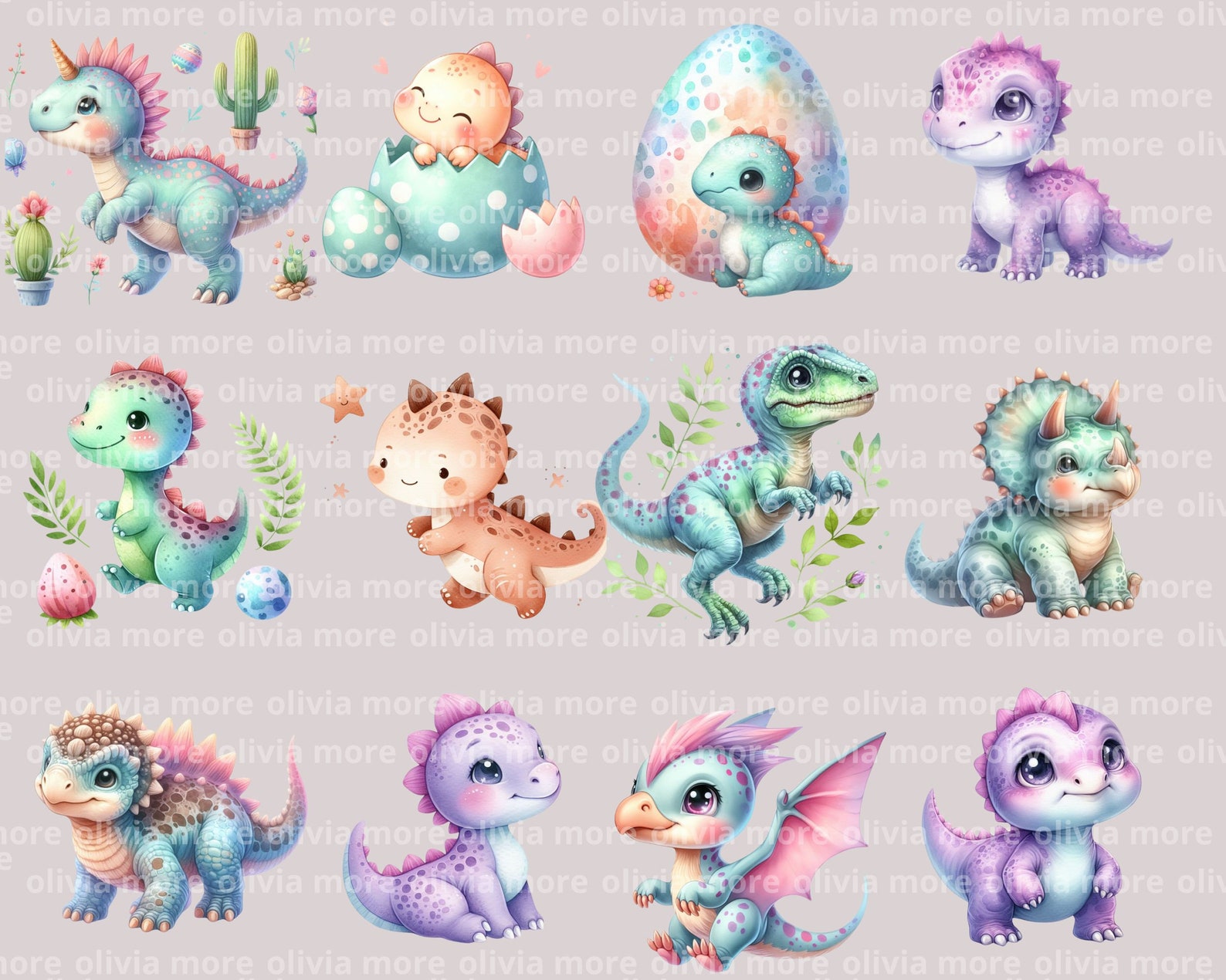 Dinosaurs Clipart, Land of Dinosaurs, Watercolor Clipart, Nursery ...