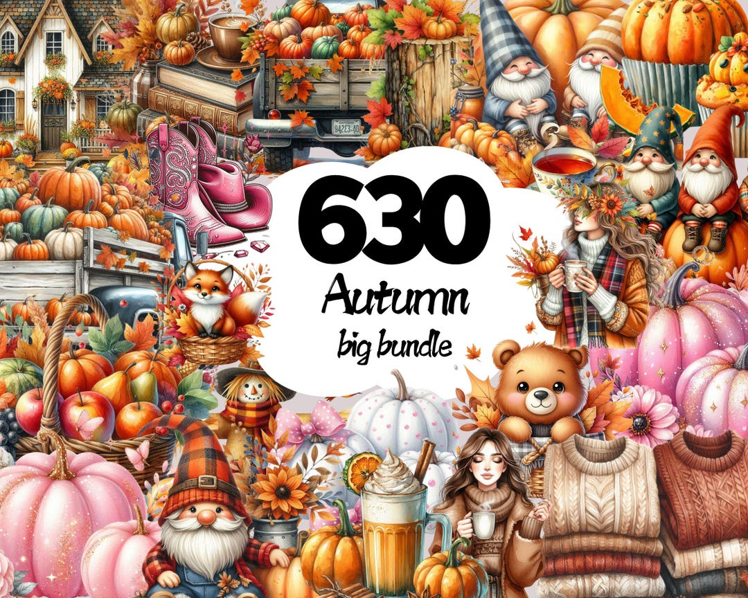 630 Autumn Elements Clipart Big Bundle, Fall Autumn Clipart, Cute ...