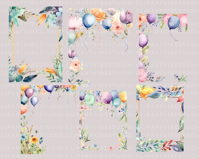 25 Party Frame Flower Borders and Frames Clipart Bundle Transparent ...