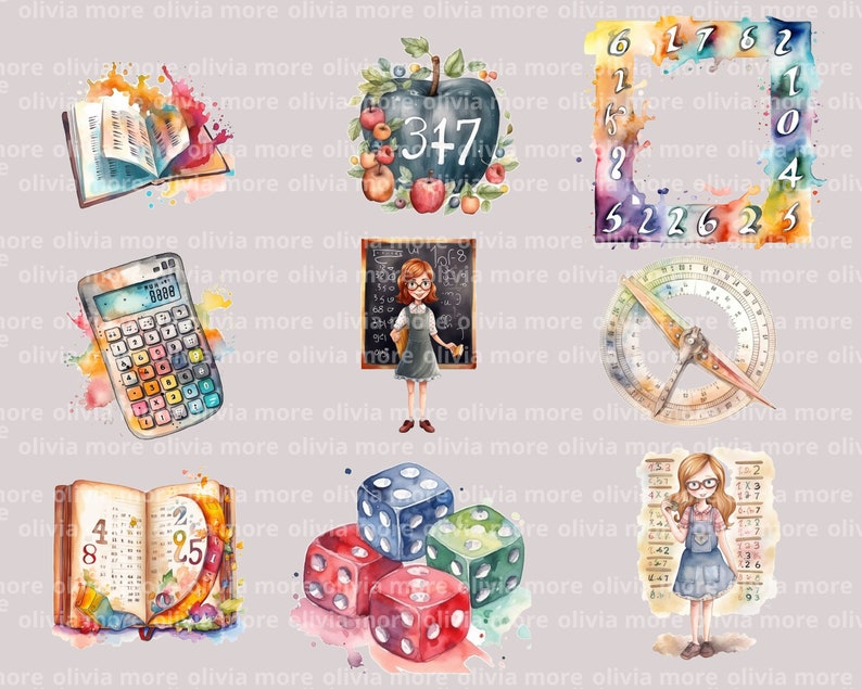 Watercolor School Math Class Clipart Teacher Clipart, Math Clipart ...