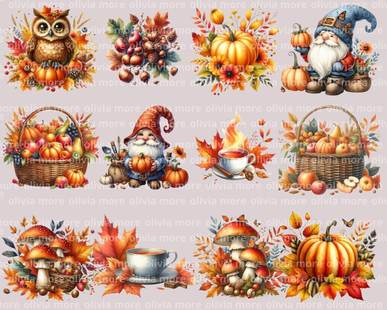 30 Autumn Elements Clipart Fall Autumn Clipart, Cute Pumpkin Clipart ...