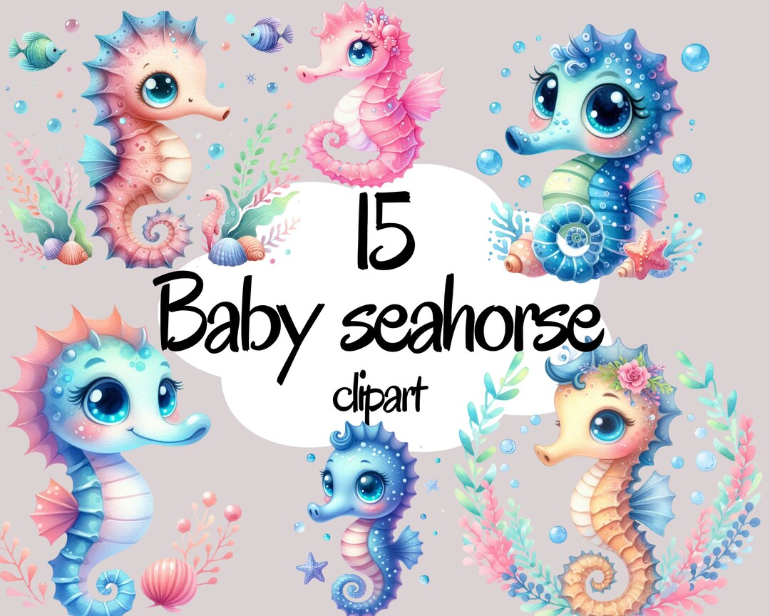 Seahorse Clipart Bundle, Watercolor Cute Seahorse Clipart Png, Cute Sea ...