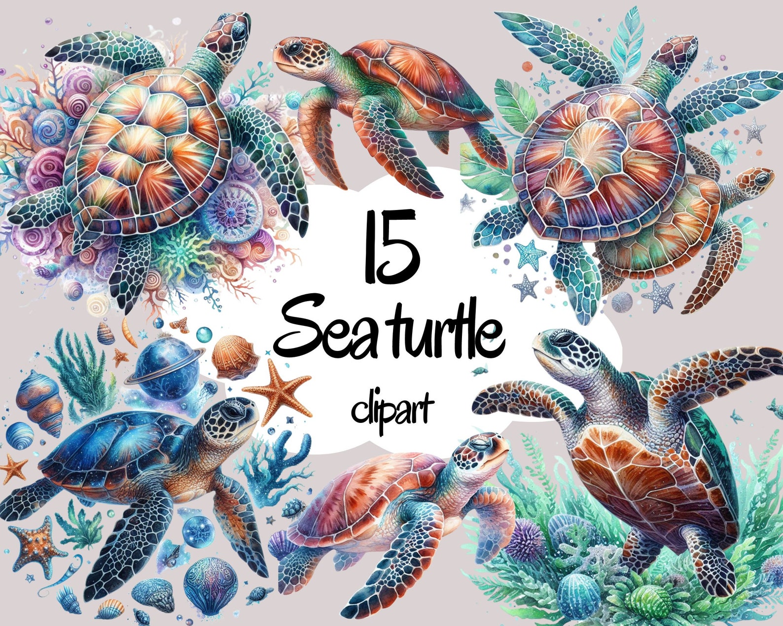 Watercolor Sea Turtle Clipart, Cute Nautical Ocean Animals PNG ...