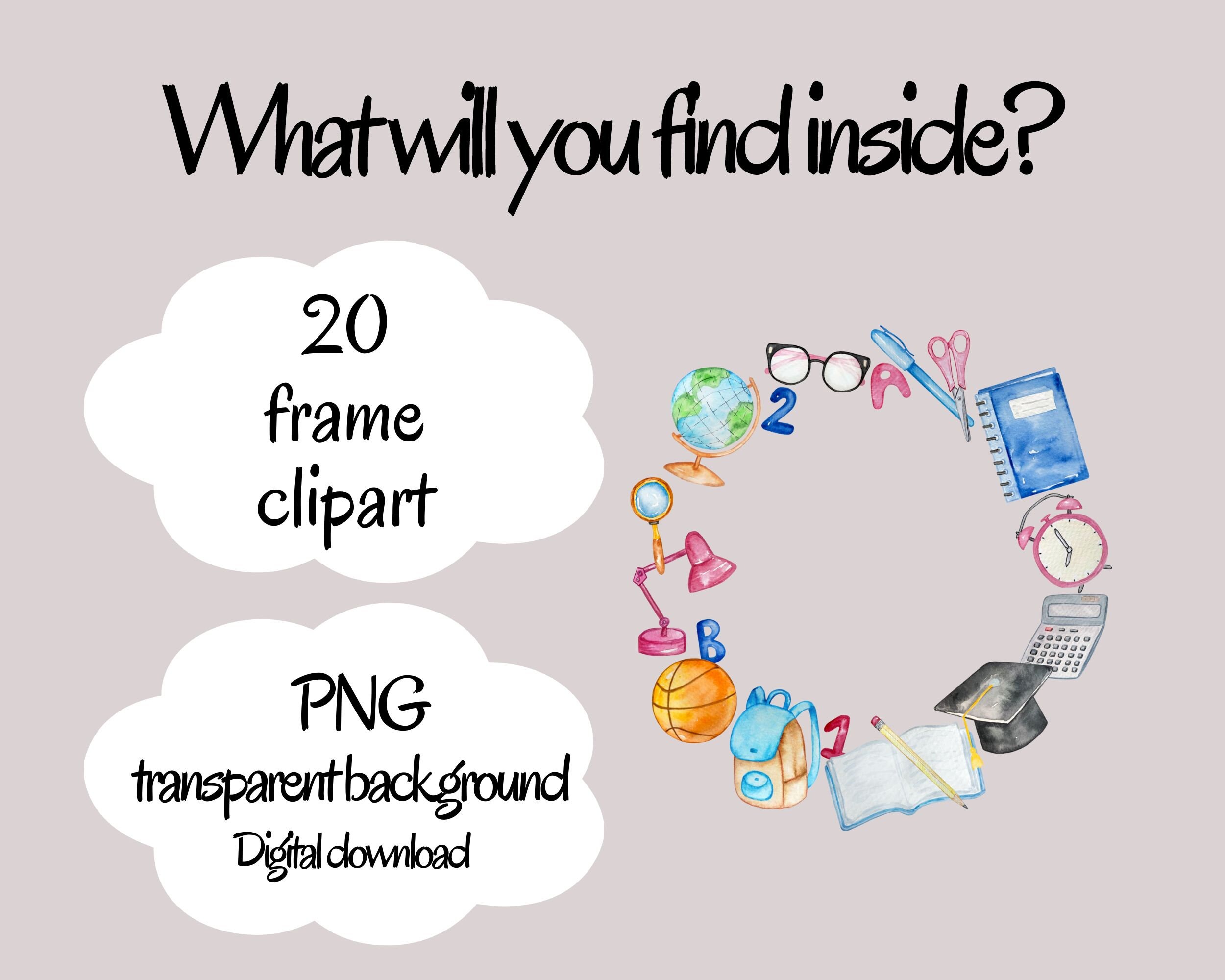 Watercolor School Clipart Teacher Clipart, CLASSROOM BORDER PNG ...