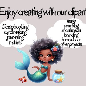 Mermaid Clipart Bundle, Watercolor Cute Afro Mermaid Clipart Png, Cute ...