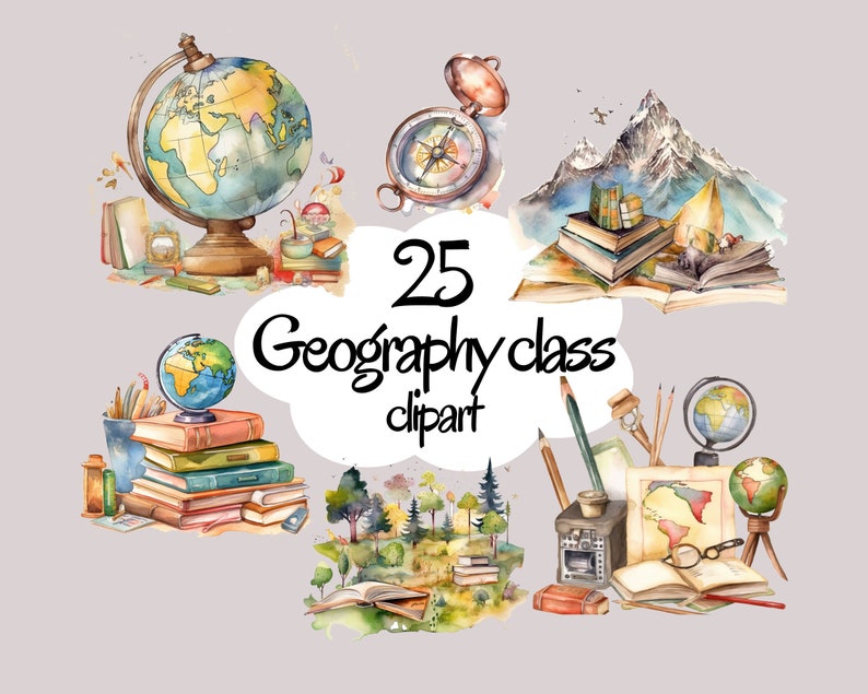 Watercolor School Geography Class Clipart Teacher Clipart Learn English ...