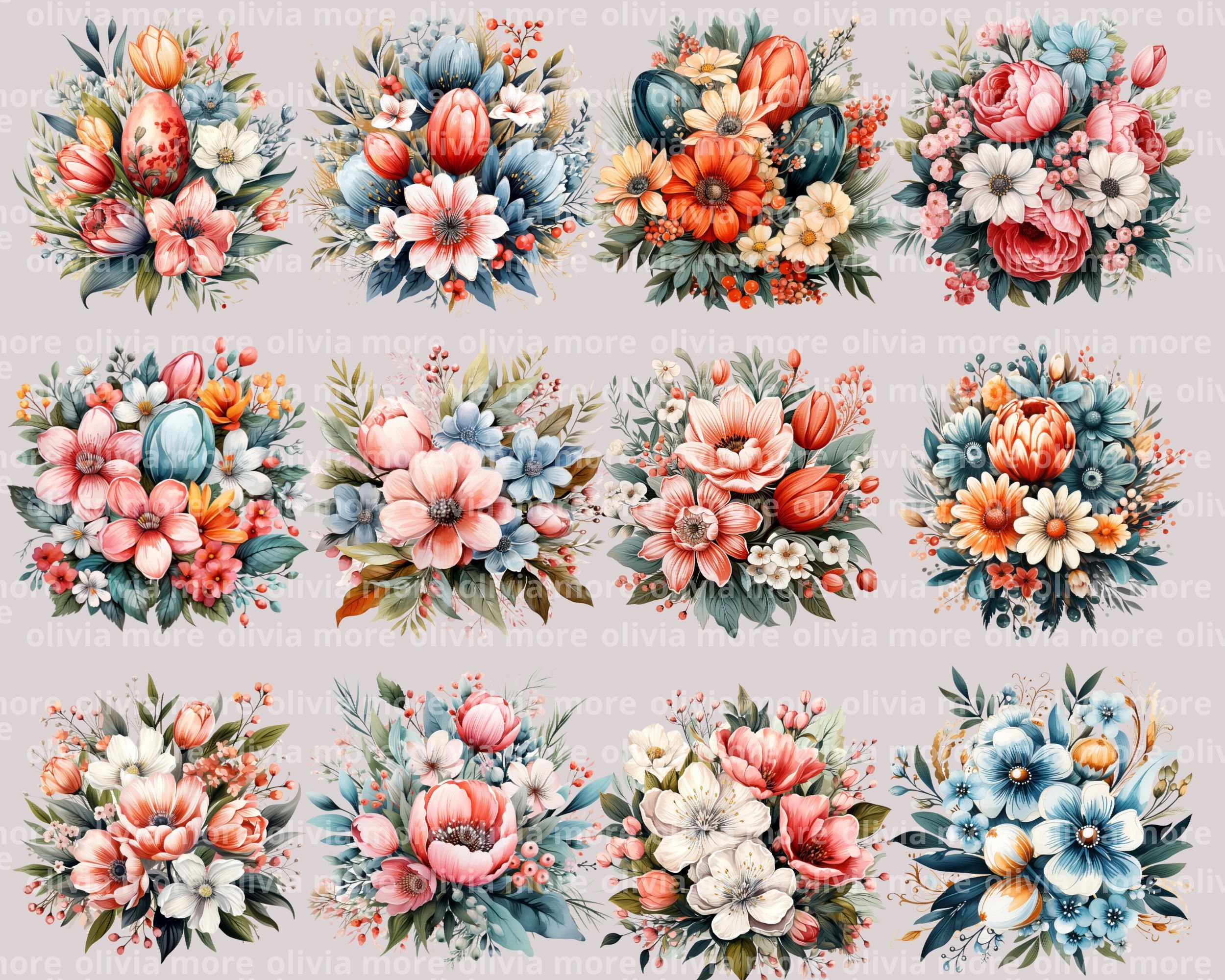 Watercolor Flowers Clipart Bouquet Floral Gift Decor Instant Download ...