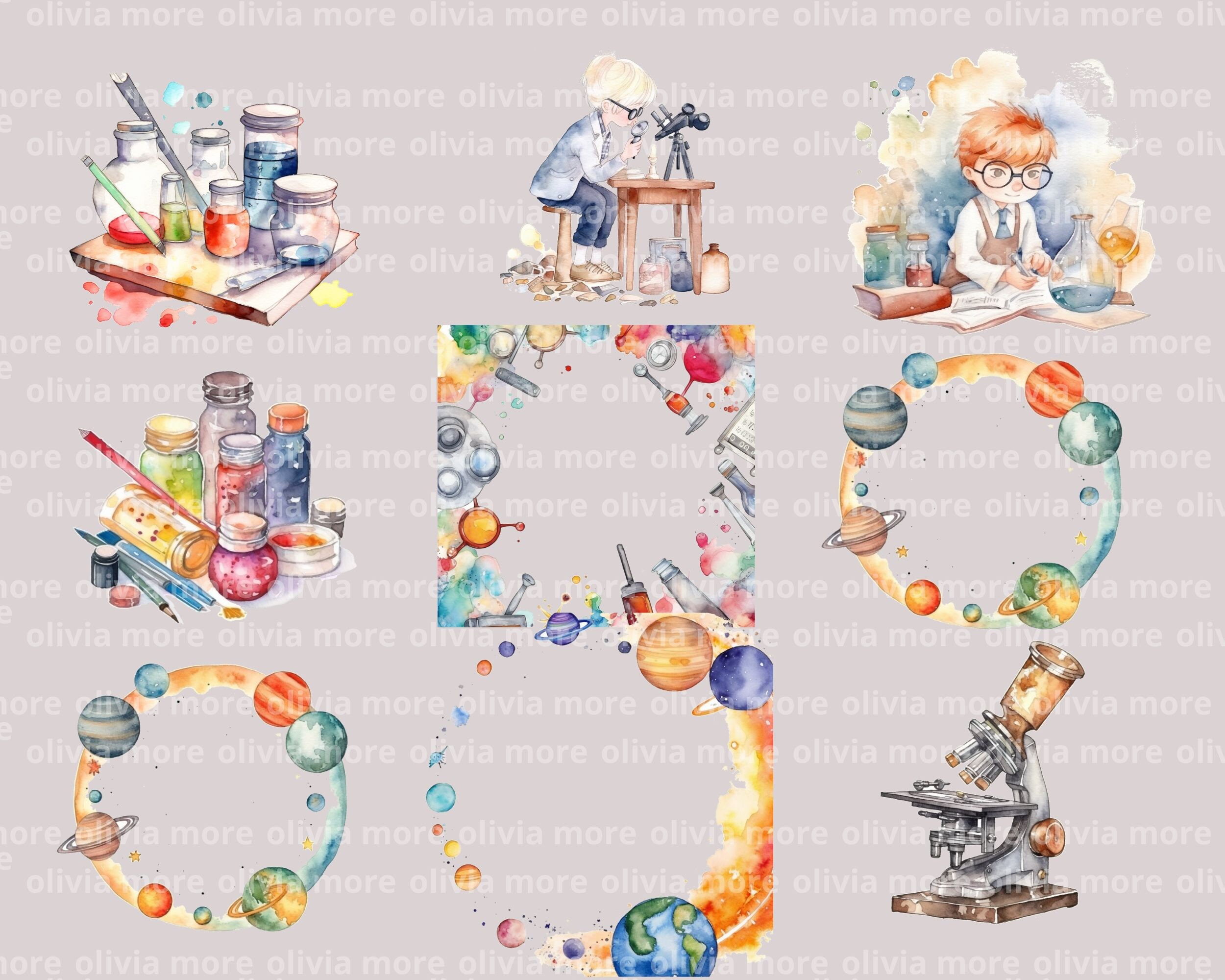 Watercolor School Science Class Clipart Teacher Clipart Learn Science ...