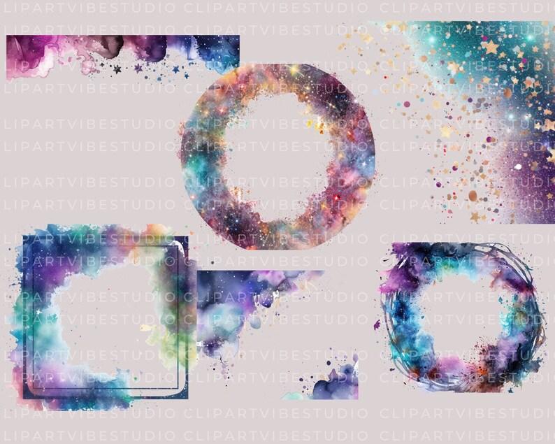 10 Celestial Frames Borders and Frames Clipart Bundle Galactic ...