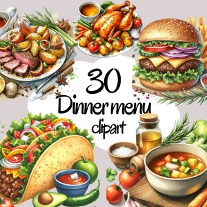 30 Dinner Clipart, Watercolour Menu Clip Art PNG, Transparent ...