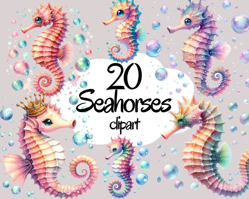 Seahorses Watercolor Clipart Bundle PNG Seahorse Images, Beautiful ...