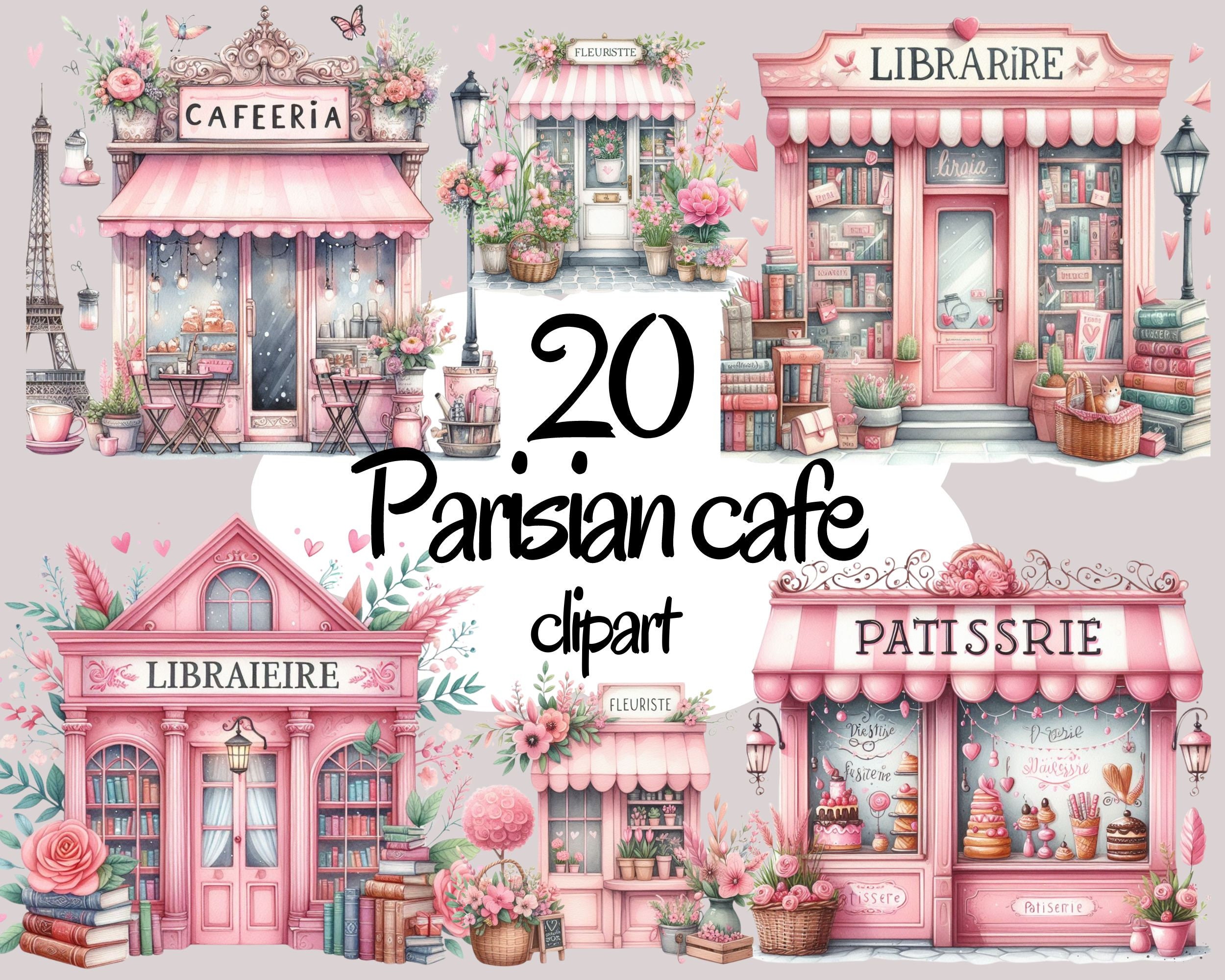 Parisian Cafe Clipart Watercolor Set, Parisian Restaurant, French Cafe ...