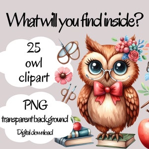 Watercolor Back to School Clipart Owl Student, Backpack, Notebook ...