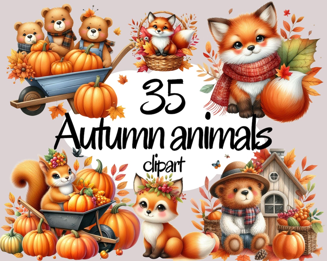 Autumn Animals Clipart Fall Animals Clipart, Cute Pumpkin Clipart ...
