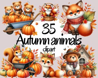 Autumn Elements Clipart Watercolor Autumn Clipart, Cute Pumpkin Clipart ...